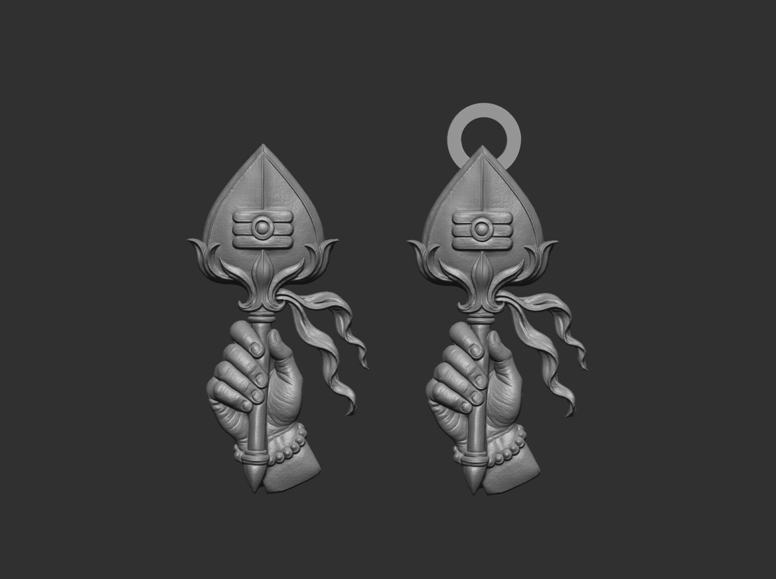 3D renders of a hand holding the Murugan Vel . - SS3DPRINTABLES