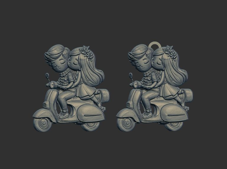 Cute Cartoon Couple Riding Scooter 3D Model - SS3DPRINTABLES