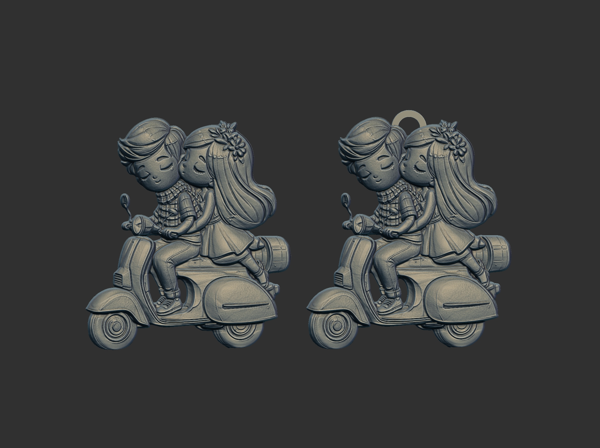 Cute Cartoon Couple Riding Scooter 3D Model - SS3DPRINTABLES